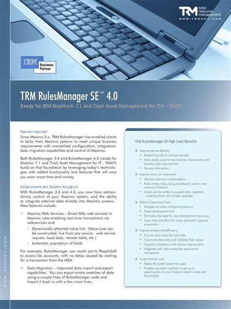 Trm Rulesmanager Se™ 4 0 Brochure Pdf Web Service Usability