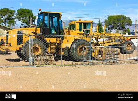 Multiple Heavy Machinery Vehicles In A Compound Of A Road Construction