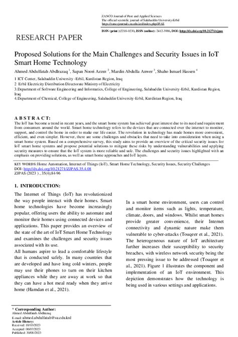 Pdf Proposed Solutions For The Main Challenges And Security Issues In Iot Smart Home Technology
