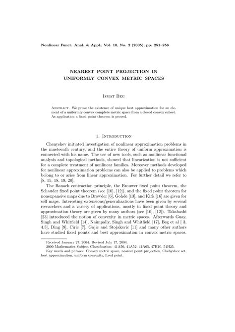 Pdf Nearest Point Projection In Uniformly Convex Metric Spaces