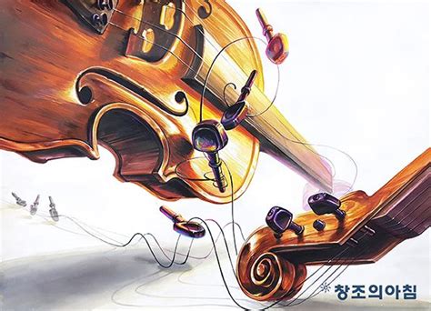An Artistic Painting Of A Violin Being Blown By The Wind
