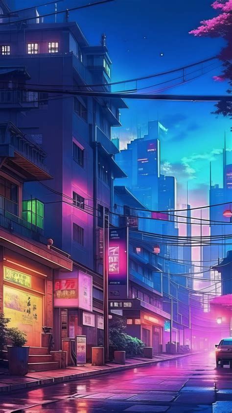 Evening On The Streets Of Japan Fantastico Paisaje De Fantasía Bar