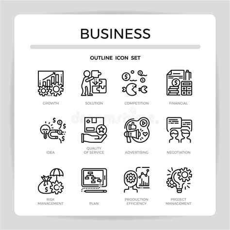 Business Management Outline Design Icon Set Stock Illustration