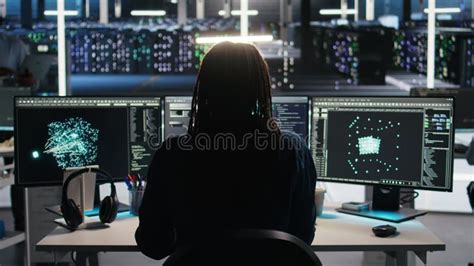 data center computer scientist using node tree software to analyze