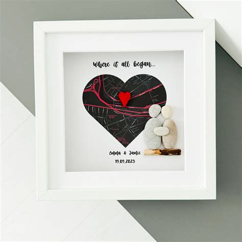 personalised map location frame where we met print pebble art custom