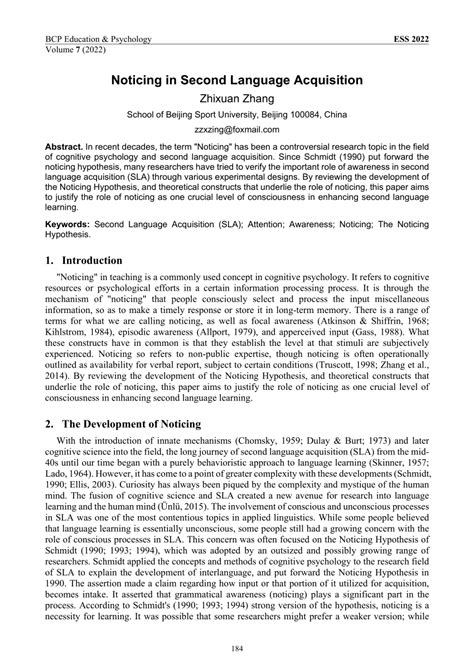 Pdf Noticing In Second Language Acquisition