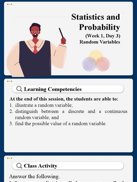 Week 1 Day 3 Random Variables Pdf Games And Activities