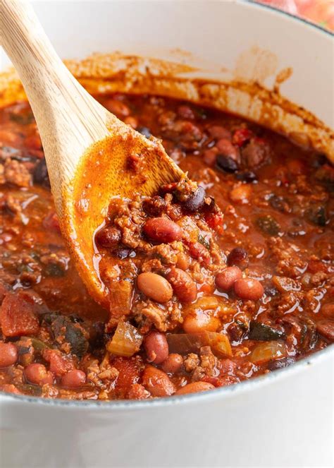 Spicy Chili Recipe With Three Meats And Beans Striped Spatula