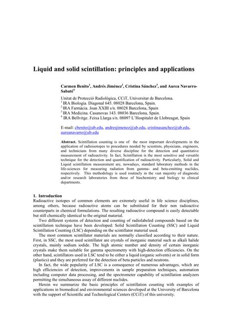 Pdf Liquid And Solid Scintillation Principles And Applications