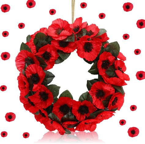 Junebrushs Artificial Poppy Wreaths 35cm Red Poppies Remembrance