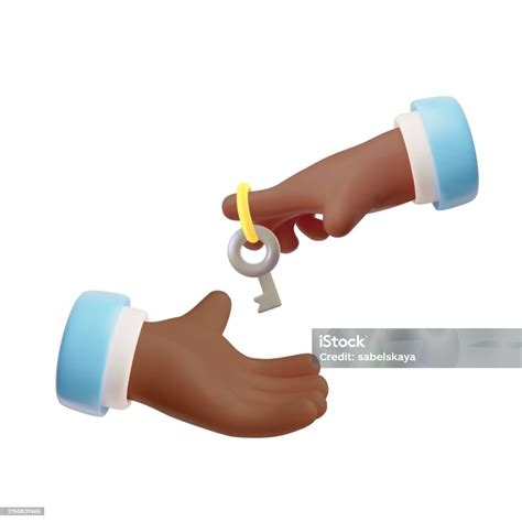 3d 만화 아프리카 손 들고 키 열쇠와 사람 손의 이모티콘 아이콘 푸른 소매 액세스 부동산 아파트 임대 3차원 형태에 대한 스톡 벡터 아트 및 기타 이미지 Istock