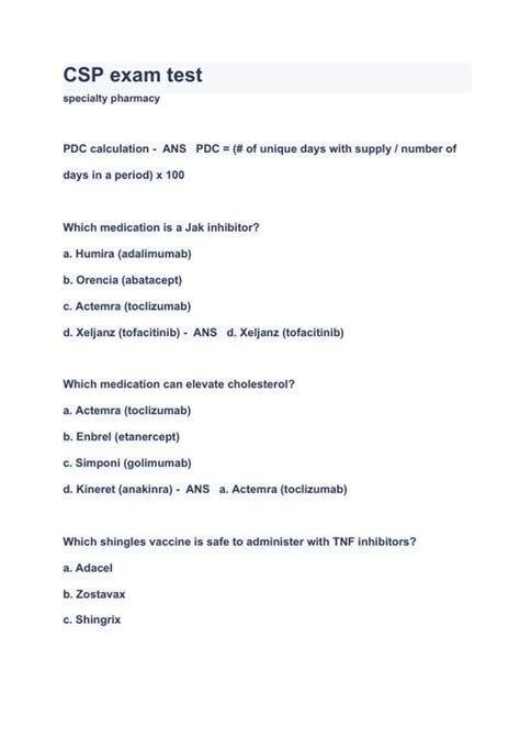 Csp Exam Testspecialty Pharmacy Questions And Answers 2023 A Graded 100 Verified Csp