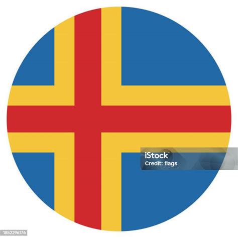 알란드의 깃발 버튼 플래그 아이콘입니다 표준 색상 원 아이콘 플래그입니다 컴퓨터 일러스트레이션 디지털 일러스트레이션 벡터 일러스트 레이 션입니다 개념과 주제에 대한 스톡