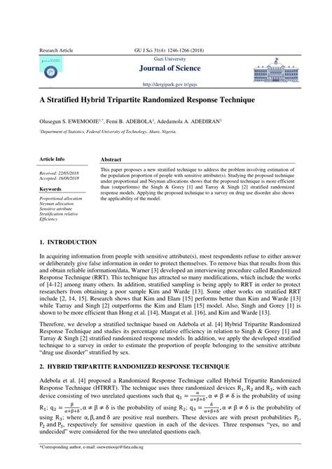 Pdf A Stratified Hybrid Tripartite Randomized Response Technique