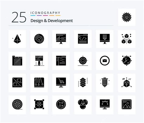 Free Vector Design Development 25 Solid Glyph Icon Pack Including Web Design Coding Sticker