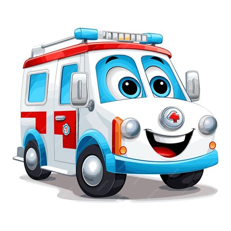 Premium Vector Happy Smiling Ambulance Car Cartoon Vector Illustration