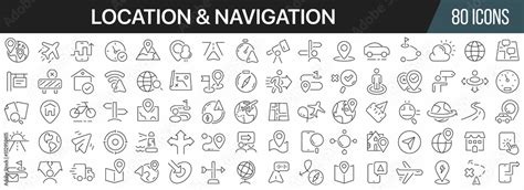 Location And Navigation Line Icons Collection Big Ui Icon Set In A Flat Design Thin Outline