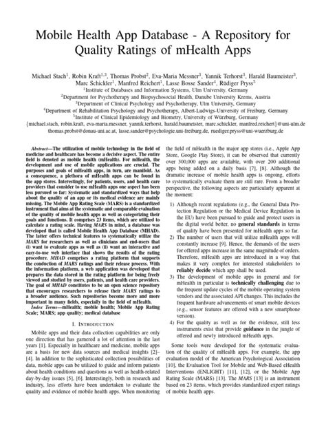 Stach 2020 Mobile Health App Database A Repo Pdf Mobile App