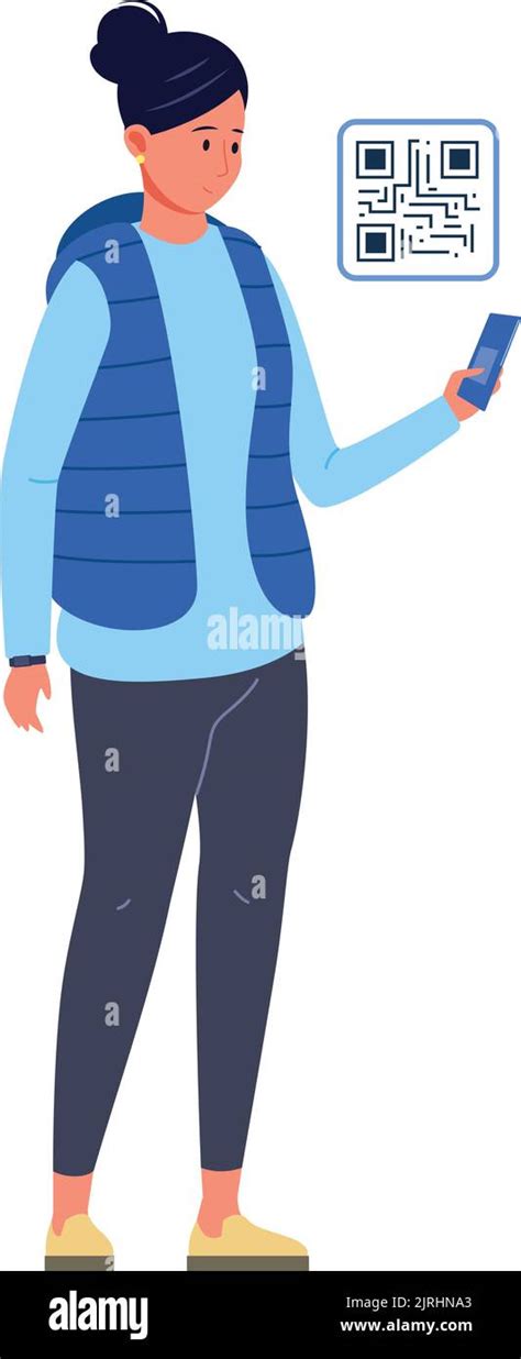 Girl Scan Qr Code With Smartphone Digital Technology Isolated On White