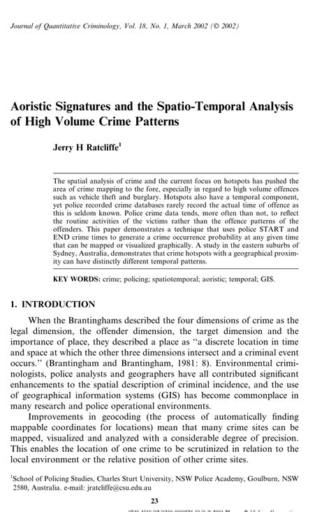 Pdf Aoristic Signatures And The Spatio Temporal Analysis Of High