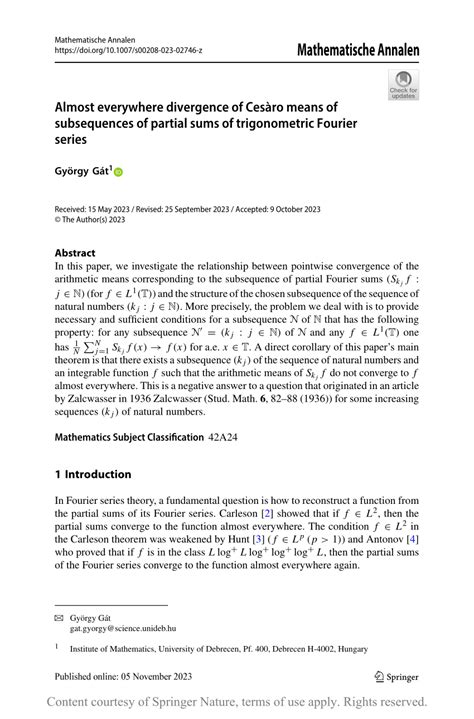Pdf Almost Everywhere Divergence Of Cesàro Means Of Subsequences Of