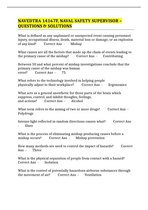 Navedtra 14167f Naval Safety Supervisor Questions And Solutions