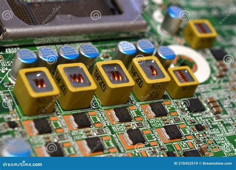 Detail Of Electronic Components And Microchips On A Modern Motherboard Stock Image Image Of