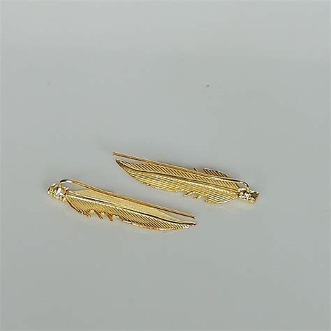 Feather Ear Climber Gold Ear Creeper 925 Silver Climber Etsy