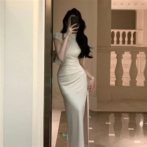 Kad N Zarif Yaz 2024 Pilili Moda Seksi Ince Uzun Elbise K Sa Kollu