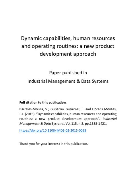 Pdf Dynamic Capabilities Human Resources And Operating Routines