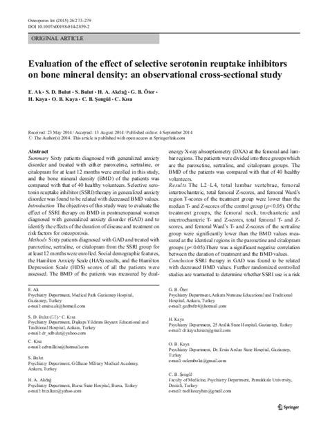 Pdf Evaluation Of The Effect Of Selective Serotonin Reuptake
