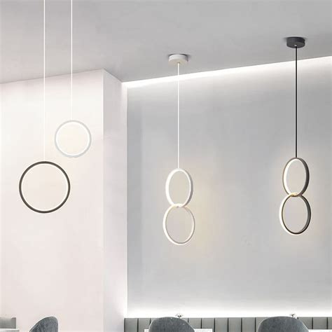 Bedside Led Pendulum Light Simple Blackwhite Drop Pendant With Ring