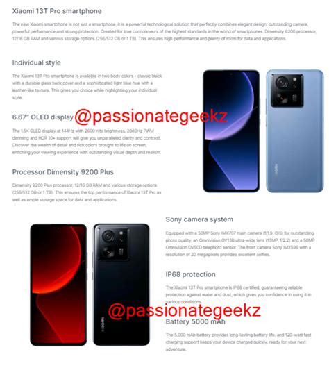 LEAK Xiaomi 13T Pro Major Details Emerges Dimensity 9200 50MP Sony IMX707 And Up To 1TB Storage