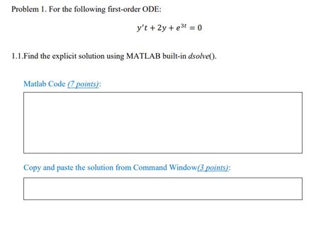 Solved Problem 1 For The Following First Order Ode Yt