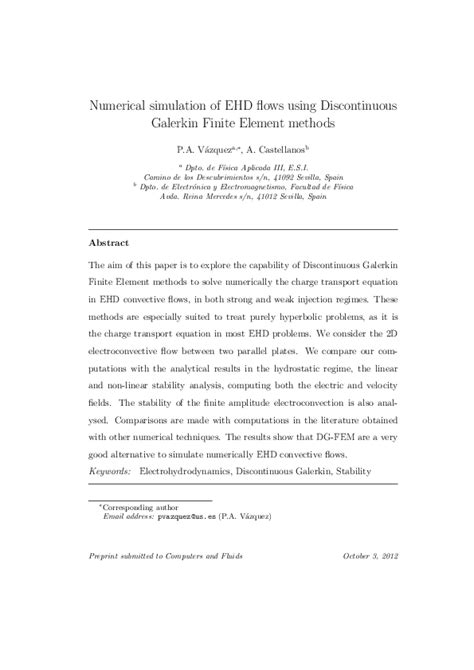 Pdf Numerical Simulation Of Ehd Flows Using Discontinuous Galerkin Finite Element Methods