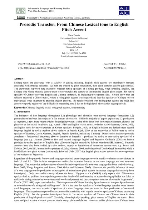 Pdf Prosodic Transfer From Chinese Lexical Tone To English Pitch Accent