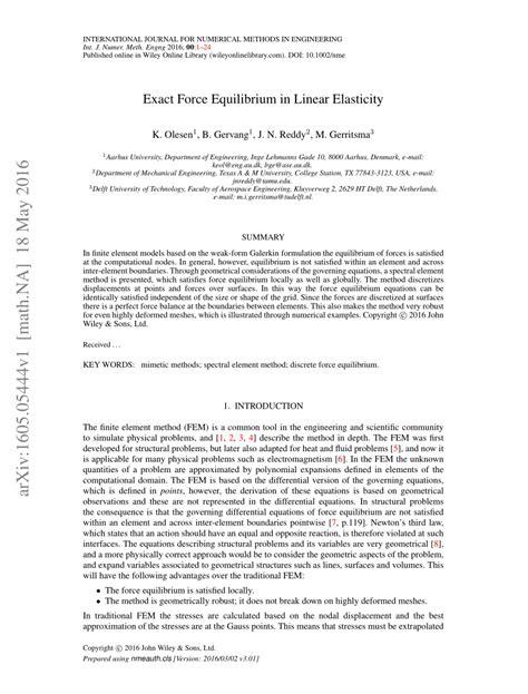 Pdf Exact Force Equilibrium In Linear Elasticity
