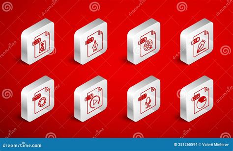 Set Line PPT File Document EPS AVI AI OGG WAV And RAW Icon Vector Stock Illustration