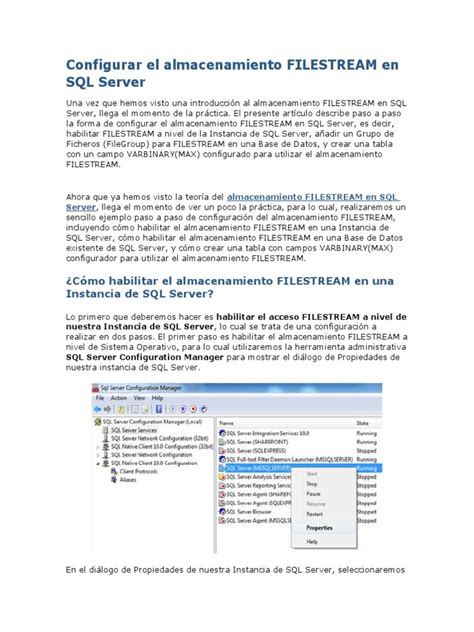 Configurar El Almacenamiento Filestream En Sql Server Pdf Servidor