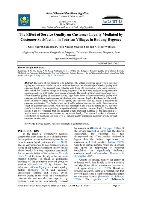 Pdf The Effect Of Service Quality On Customer Loyalty Mediated By Customer Satisfaction In