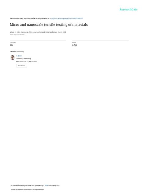 Micro And Nanoscale Tensile Testing Of Materials Pdf Atomic Force Microscopy Transmission