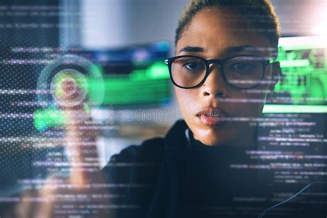 Programmer Woman With Touch And Code Cybersecurity With Database