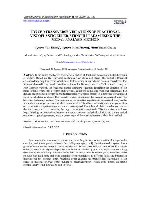 Pdf Forced Transverse Vibrations Of Fractional Viscoelastic Euler