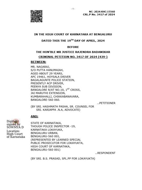 Peenya Police Bail Crlp3417 24 19 04 2024 Pdf Bail Common Law