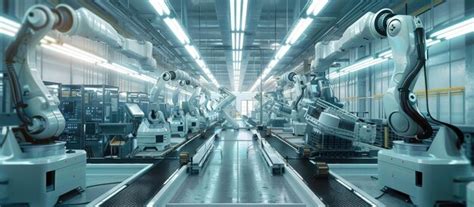 Automated Assembly Line In A Futuristic Factory Premium Ai Generated Image