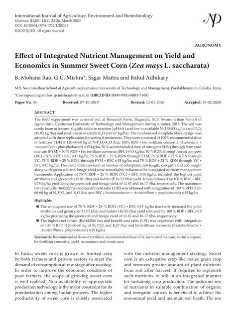 (PDF) Effect of Integrated Nutrient Management on Yield and Economics ...