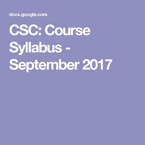 Csc Course Syllabus September 2017