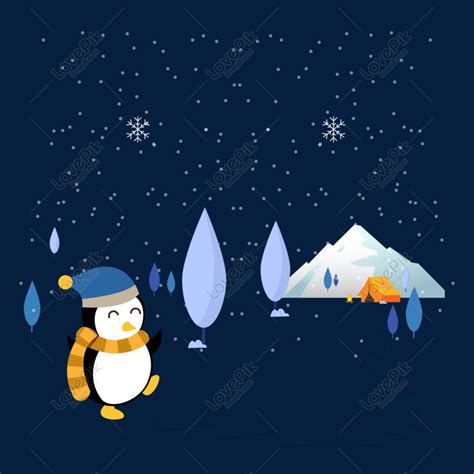 만화 겨울 겨울 캠프 귀여운 펭귄 여행 눈송이 Png 일러스트 무료 다운로드 Lovepik