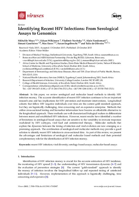 pdf identifying recent hiv infections from serological assays to