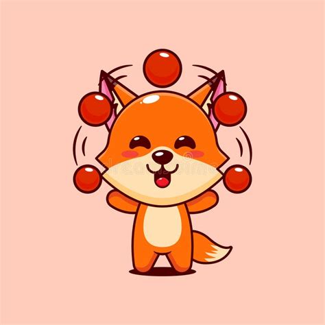 Cute Fox Circus Attraction With Balls Cartoon Vector Illustration Stock Vector Illustration Of